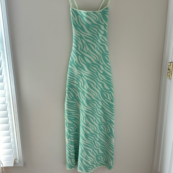 Zara | Dresses | Green Zebra Print Zara Maxi Dress With Open Back ...